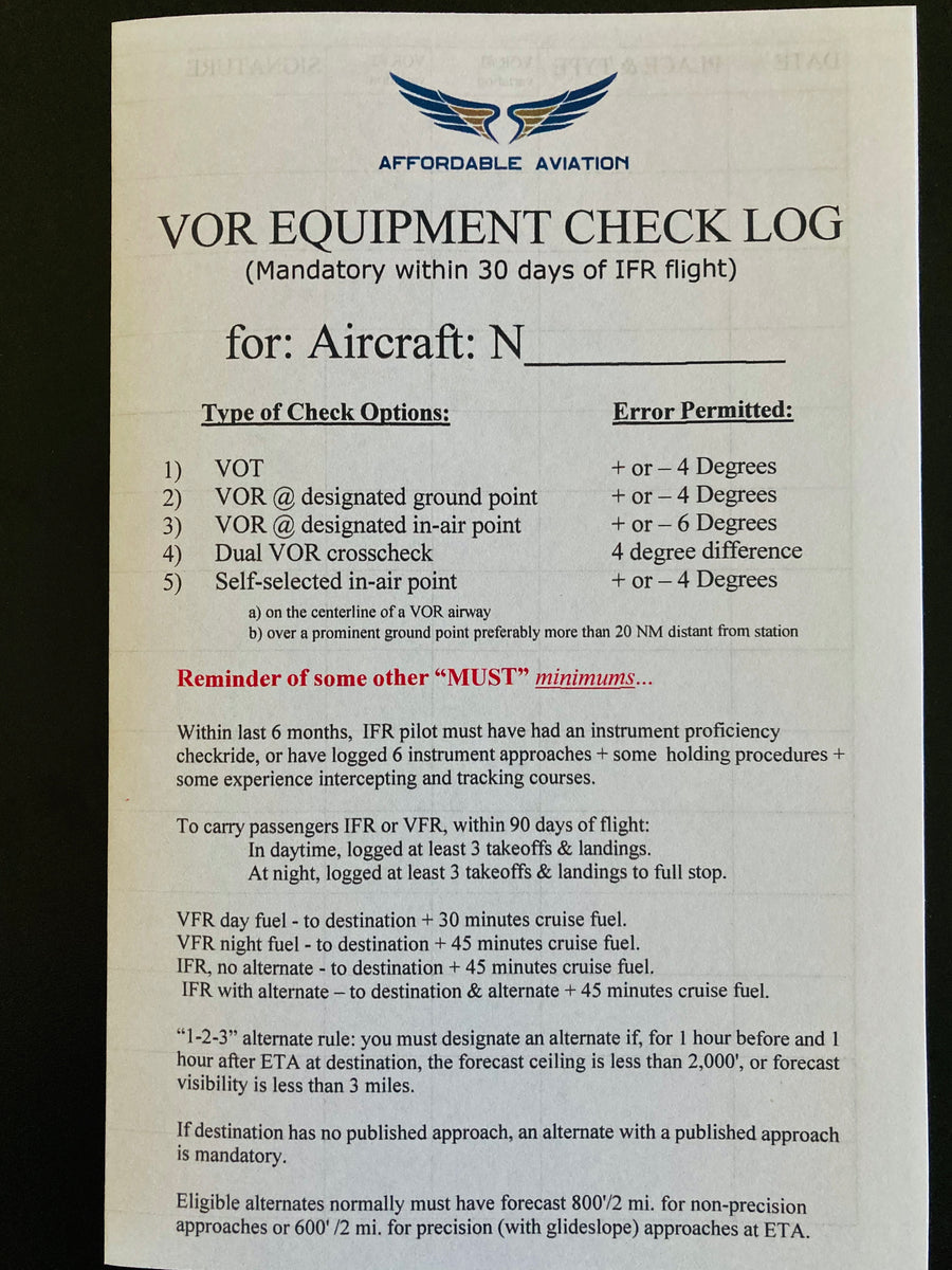 FREE - VOR EQUIPMENT CHECK LOG *Send email to ray@affordable-aviation ...